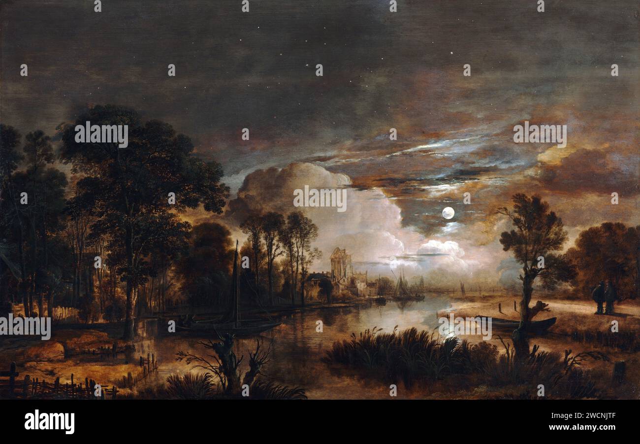 Moonlit Landscape with a View of the New Amstel River and Castle ...