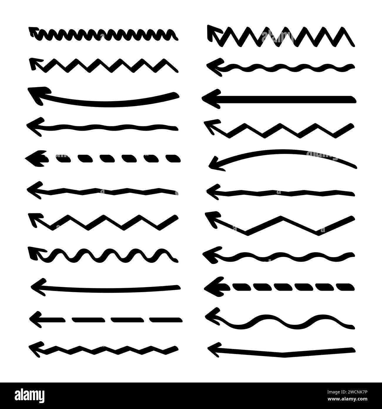 Hand drawn arrows, highlighter lines. Marker stroke, brush pen drawn ...