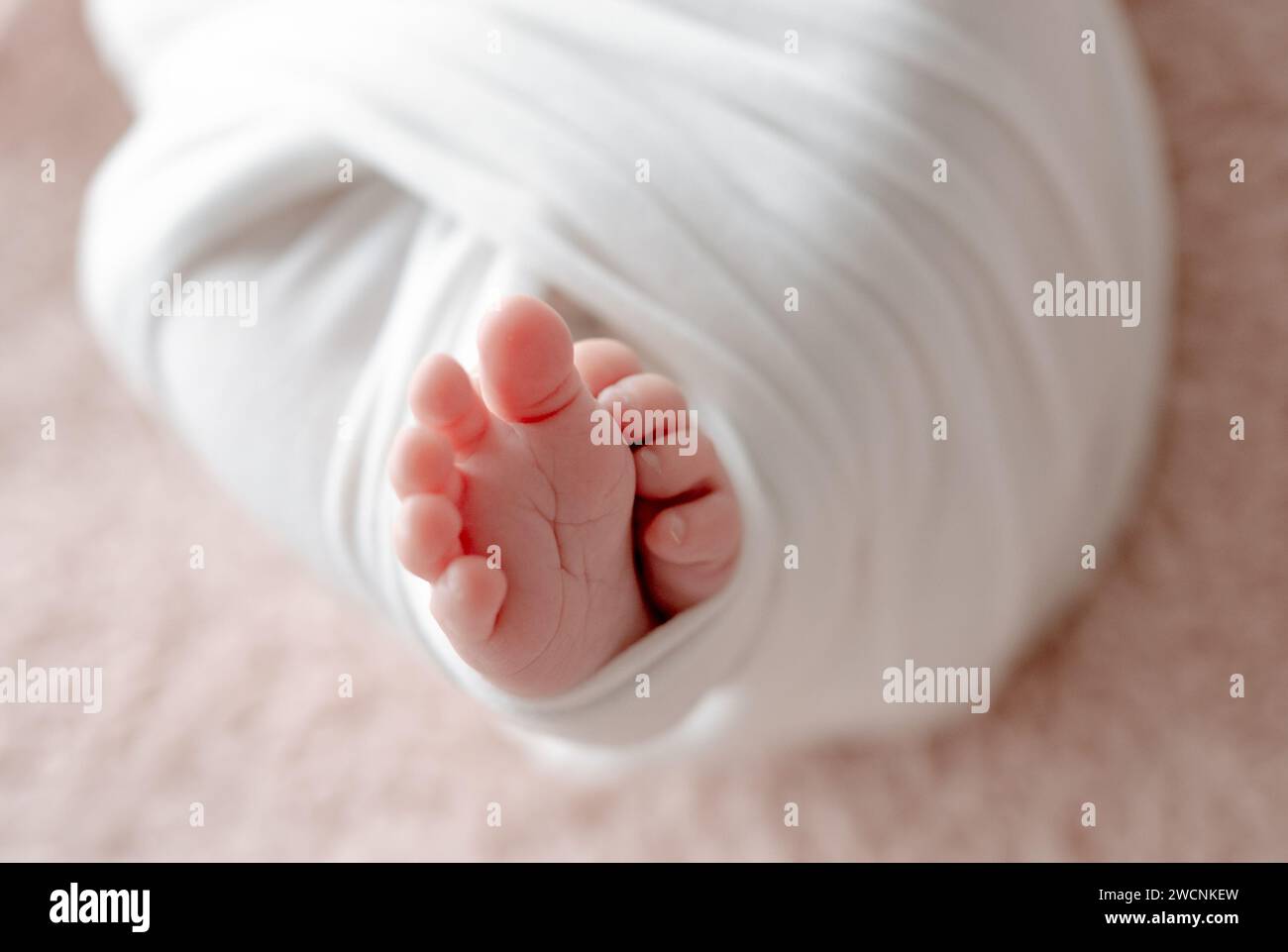 Newborn Baby'S Legs Wrapped In A Blanket Are Shown In Close-Up Stock ...