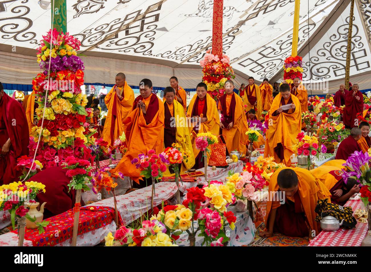 Tibet, Kham, Tagong. Tibetan nomad celebration at Buddhist flower ...