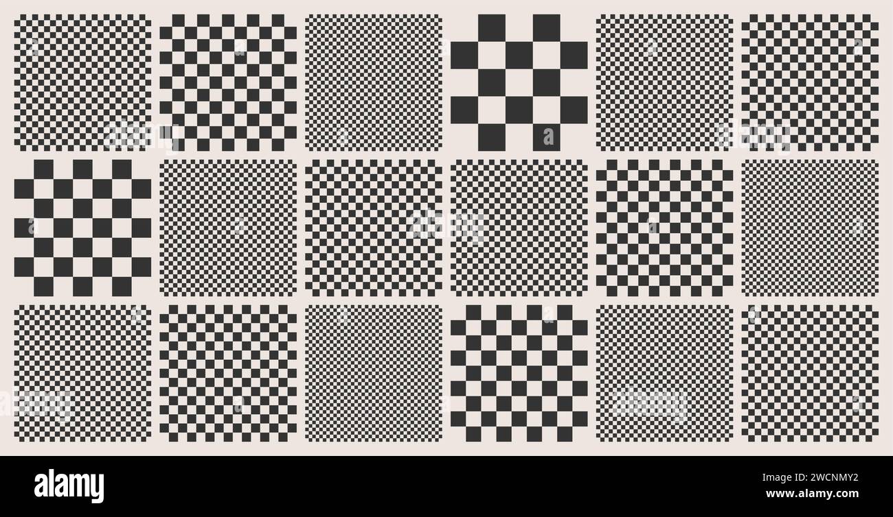 Trendy checkered pattern, black and white tiled grid. Funky geometric ...