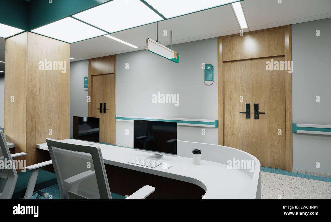 Esthetic and clean modern hospital reception and corridor, private ...