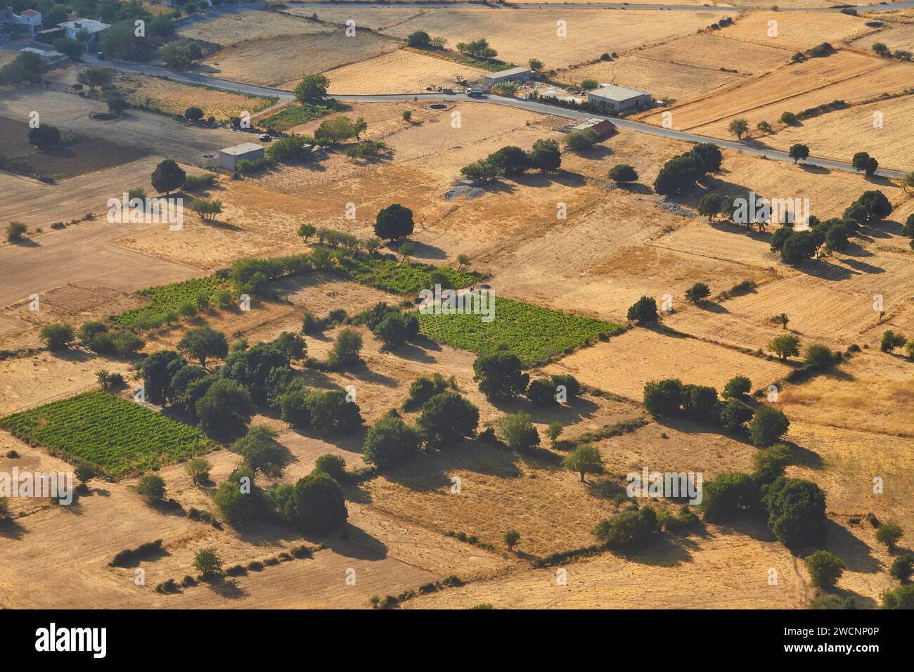 Aerial view of agricultural land with roads and buildings, Askifou ...