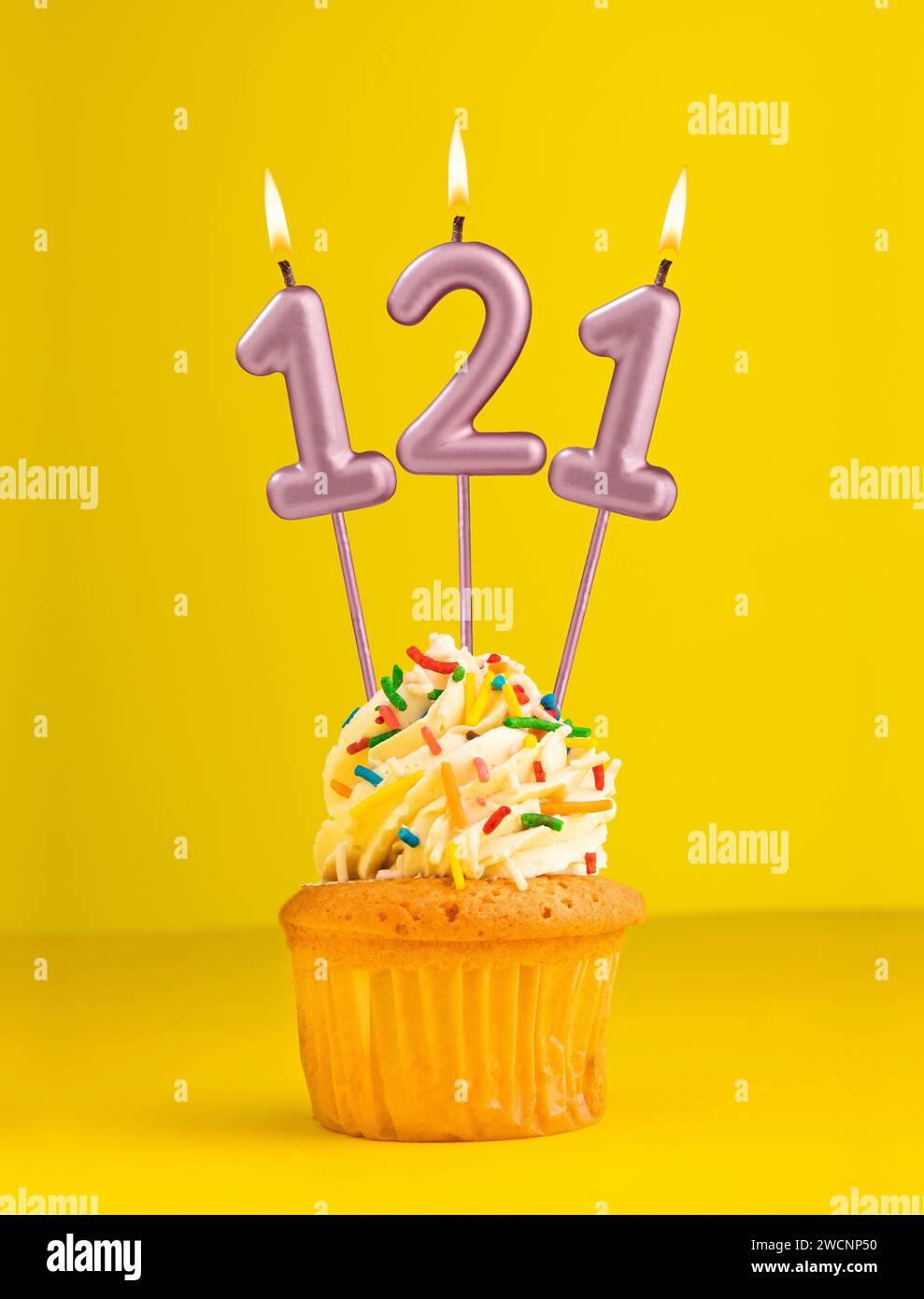 Birthday candle number 121 - Invitation card with yellow background ...