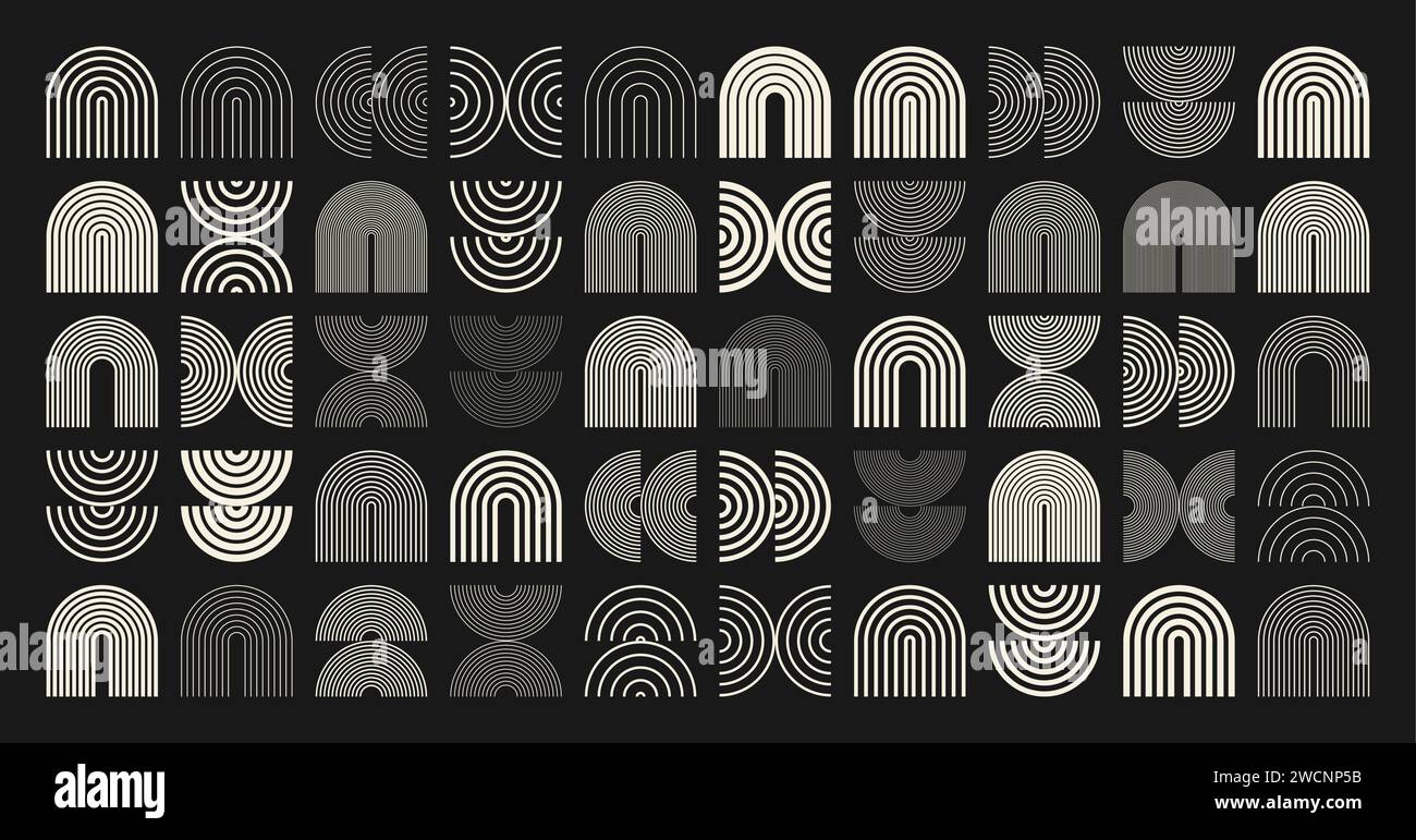 Brutalist geometric shapes, symbols. Simple primitive elements and forms. Bauhaus retro design ...