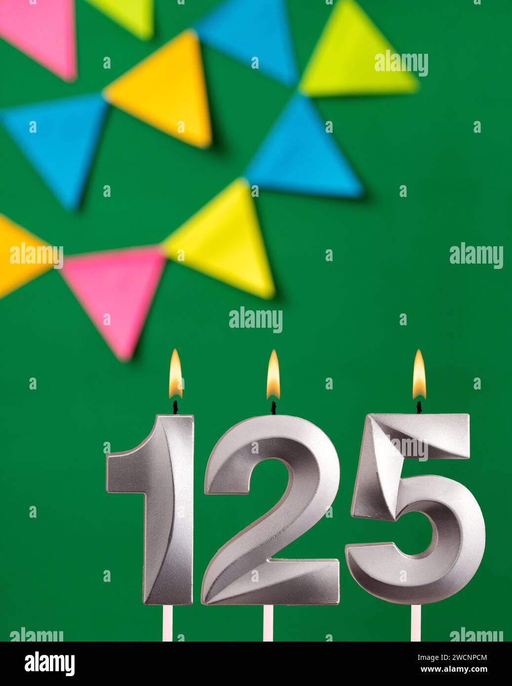 Vertical birthday card with number 125 candle - Green background with ...