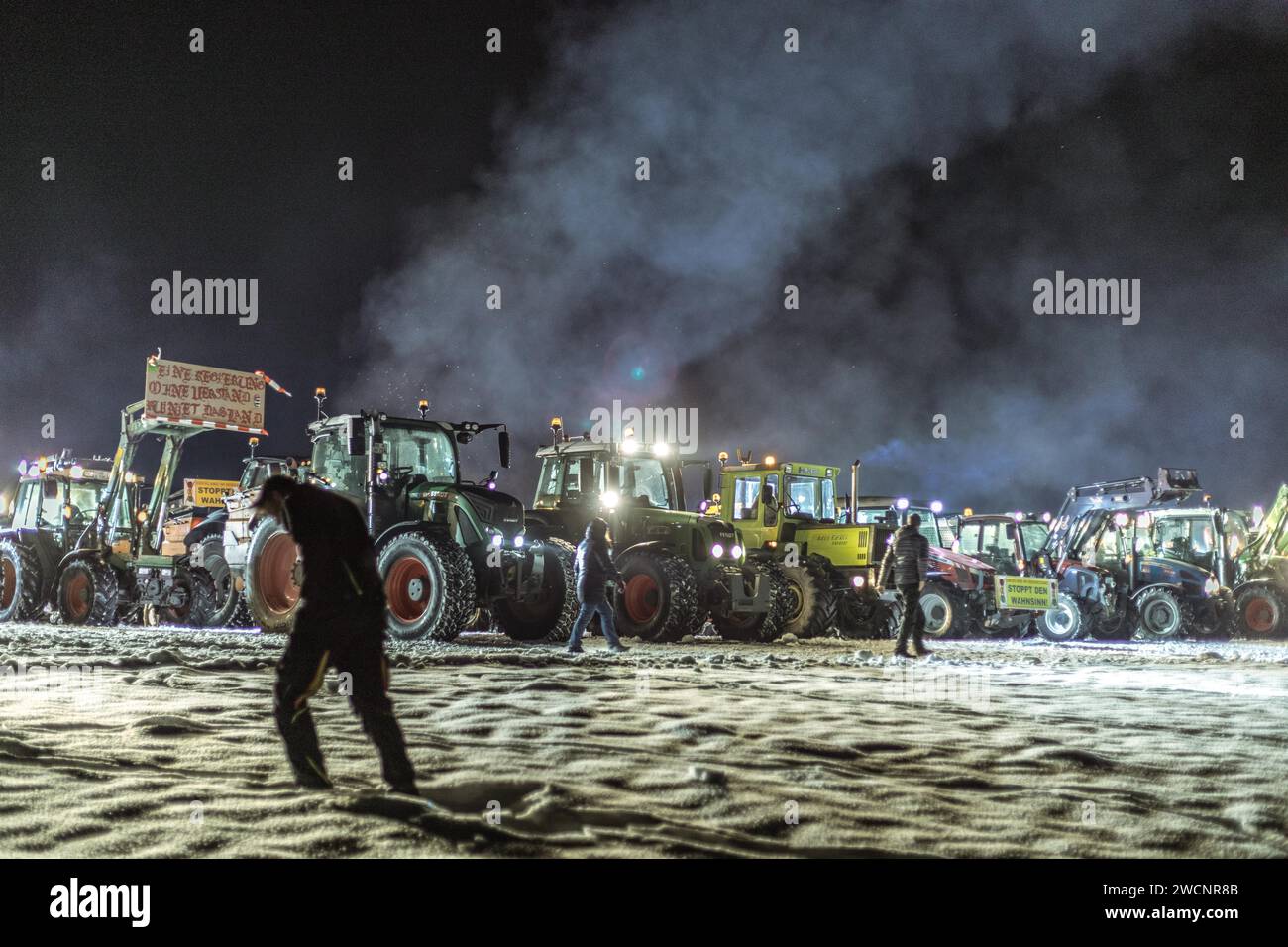 Tractors during a rally as part of the farmers' protests on the snow ...