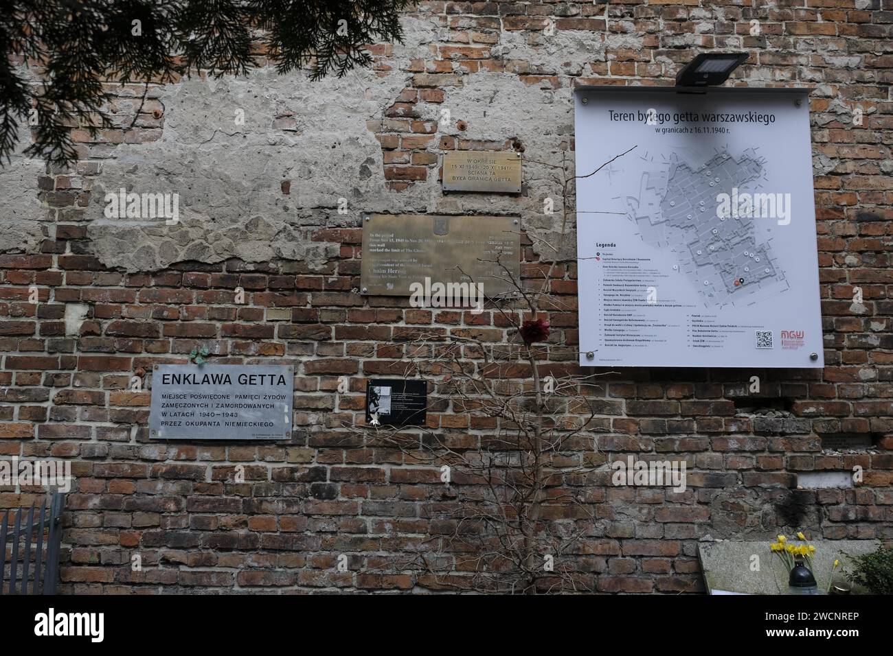 Remains of the wall of the Warsaw Ghetto, Sienna 55, Warsaw, Poland ...