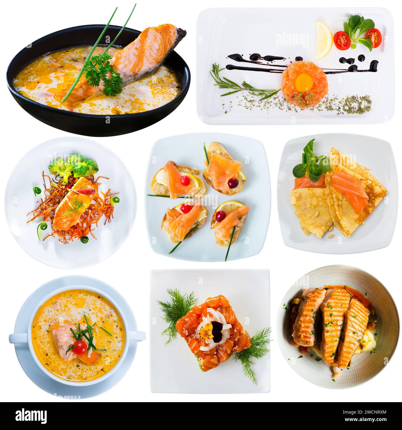 Collection of dishes with salmon Stock Photo - Alamy
