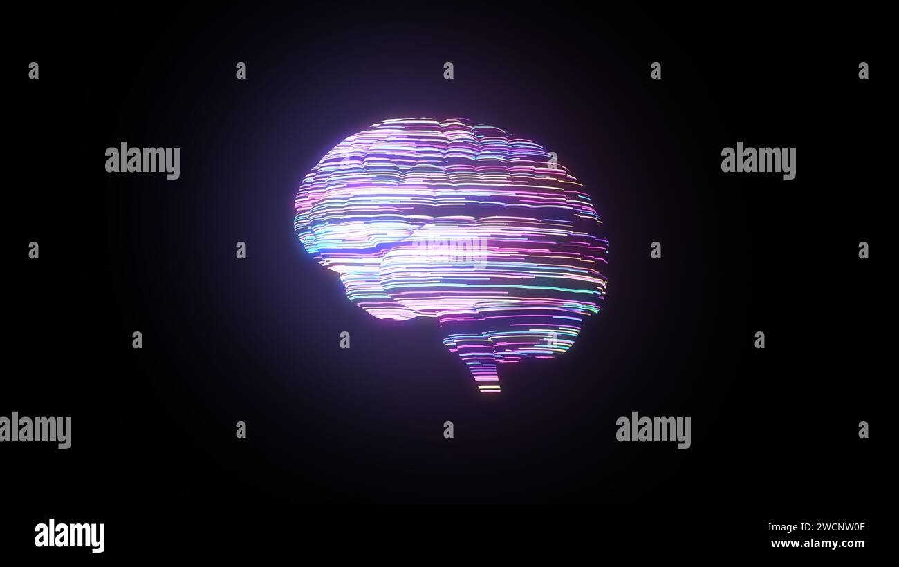 Meta Brain, 3D illustration of human brain with glow colourful surface ...