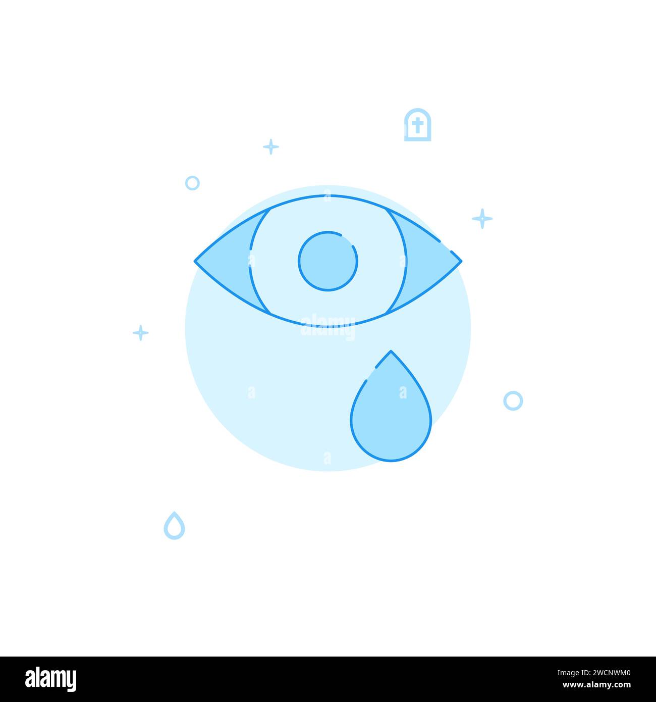 Crying, sorrow vector icon. Flat illustration. Filled line style. Blue ...
