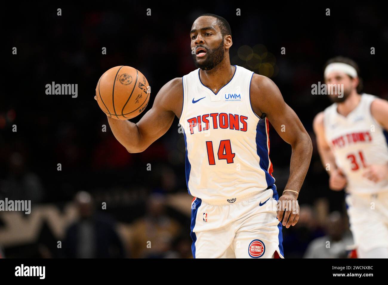 Detroit Pistons guard Alec Burks (14) in action during the first half ...