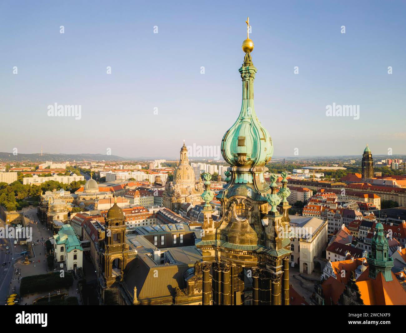 Aerial view of the historic city centre with Hofkirche and ...