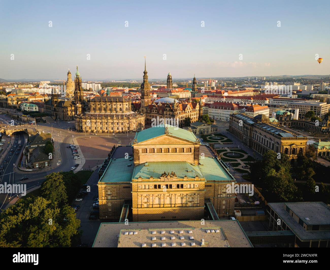 Aerial view of the historic old town with Semper Opera House, Court ...
