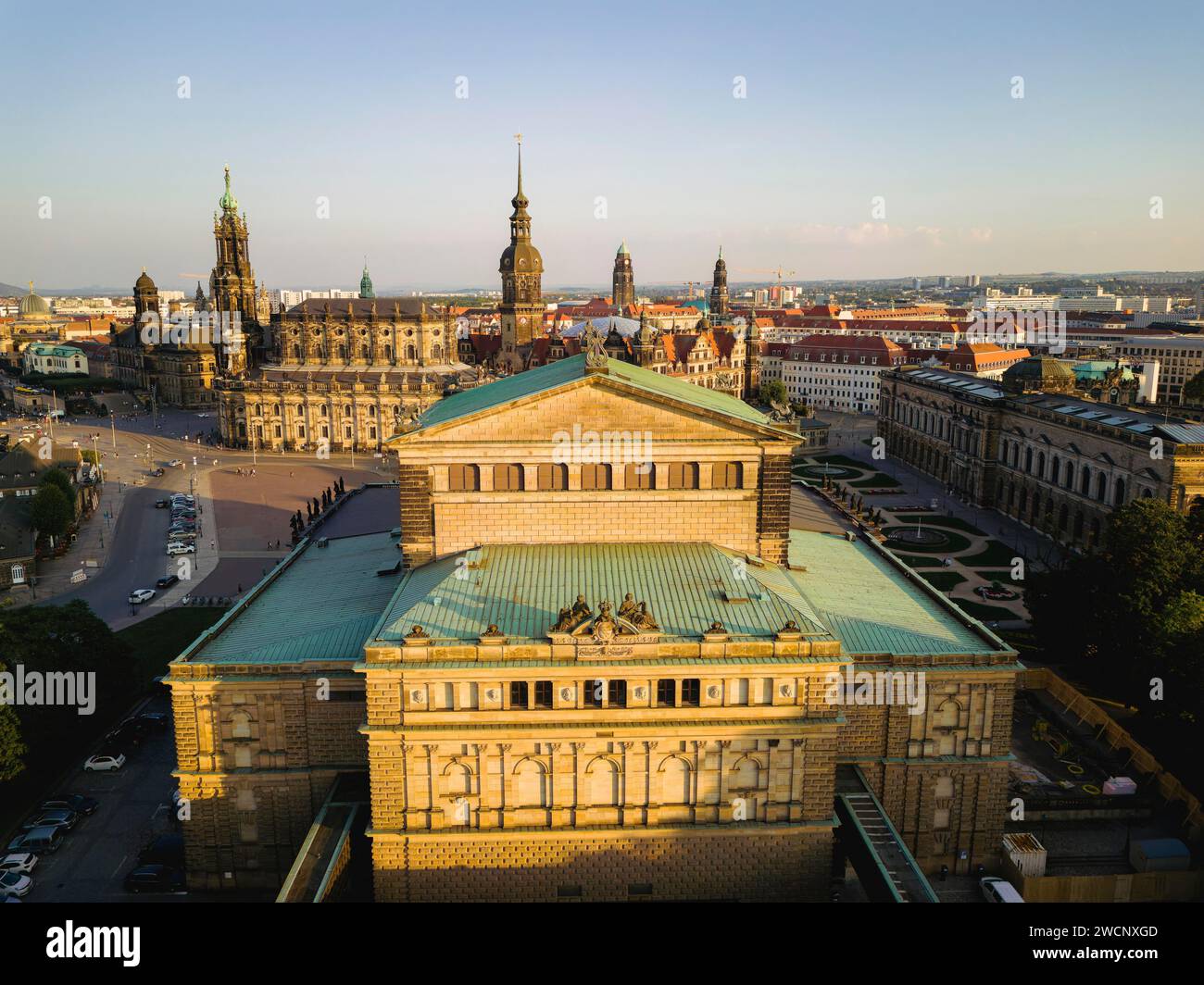 Aerial view of the historic old town with Semper Opera House, Court ...