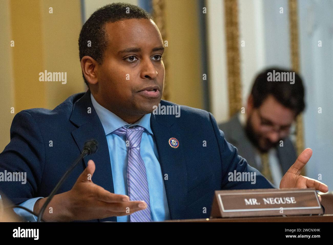 Rep. Joe Neguse, D-Colo., with the House Rules Committee speaks as the ...