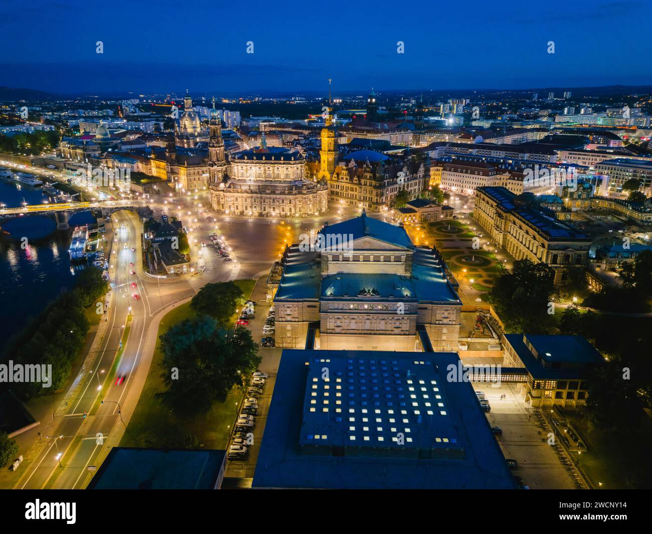 Aerial view of the historical city centre of Dresden, Semperoper at ...