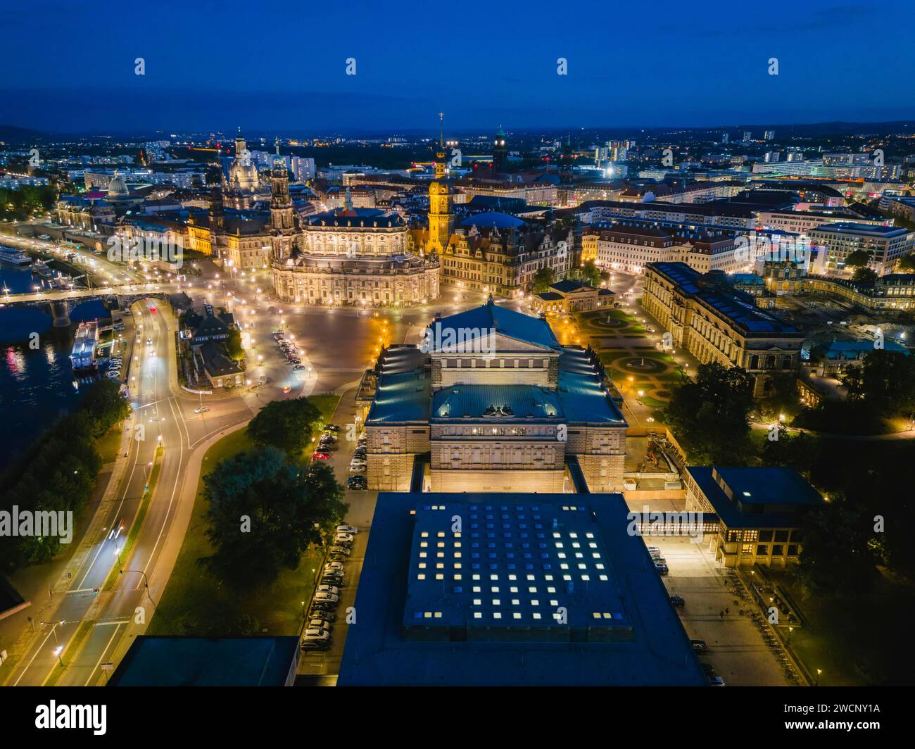 Aerial view of the historical city centre of Dresden, Semperoper at ...