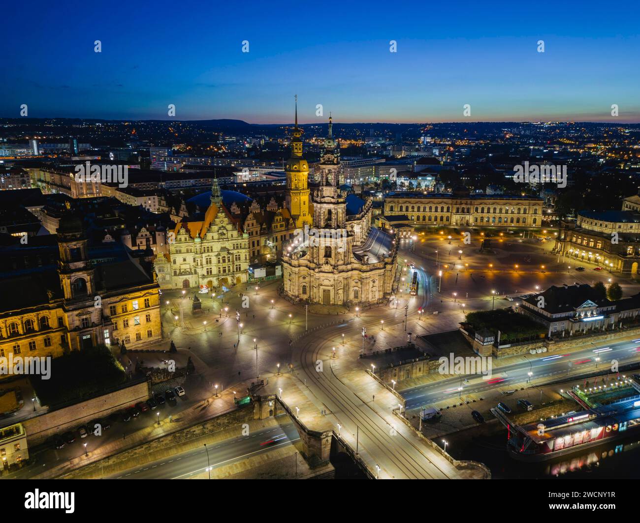 Aerial view historical city centre of Dresden SchlossplatzGeorgentor ...