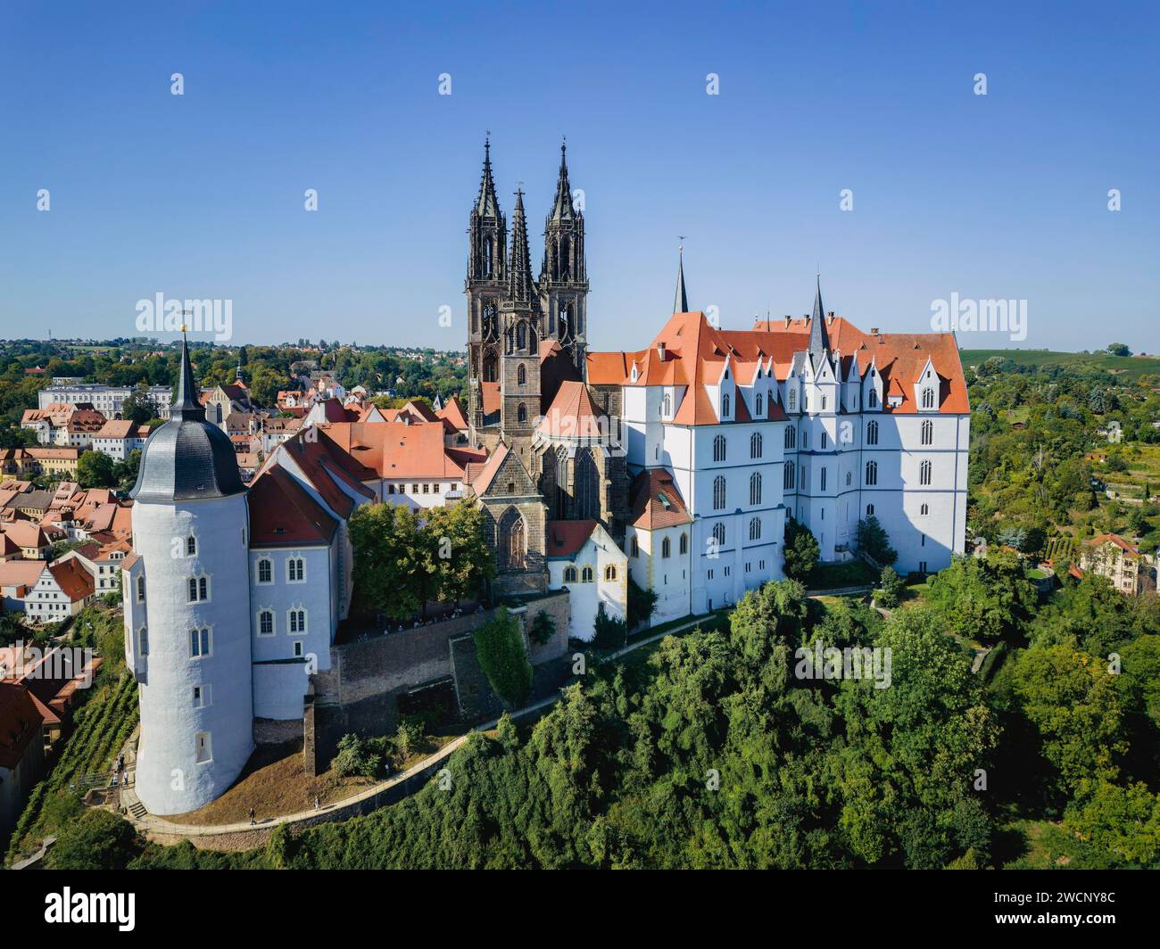 Aerial view of the castle hill Meissen with bishop's castle ...