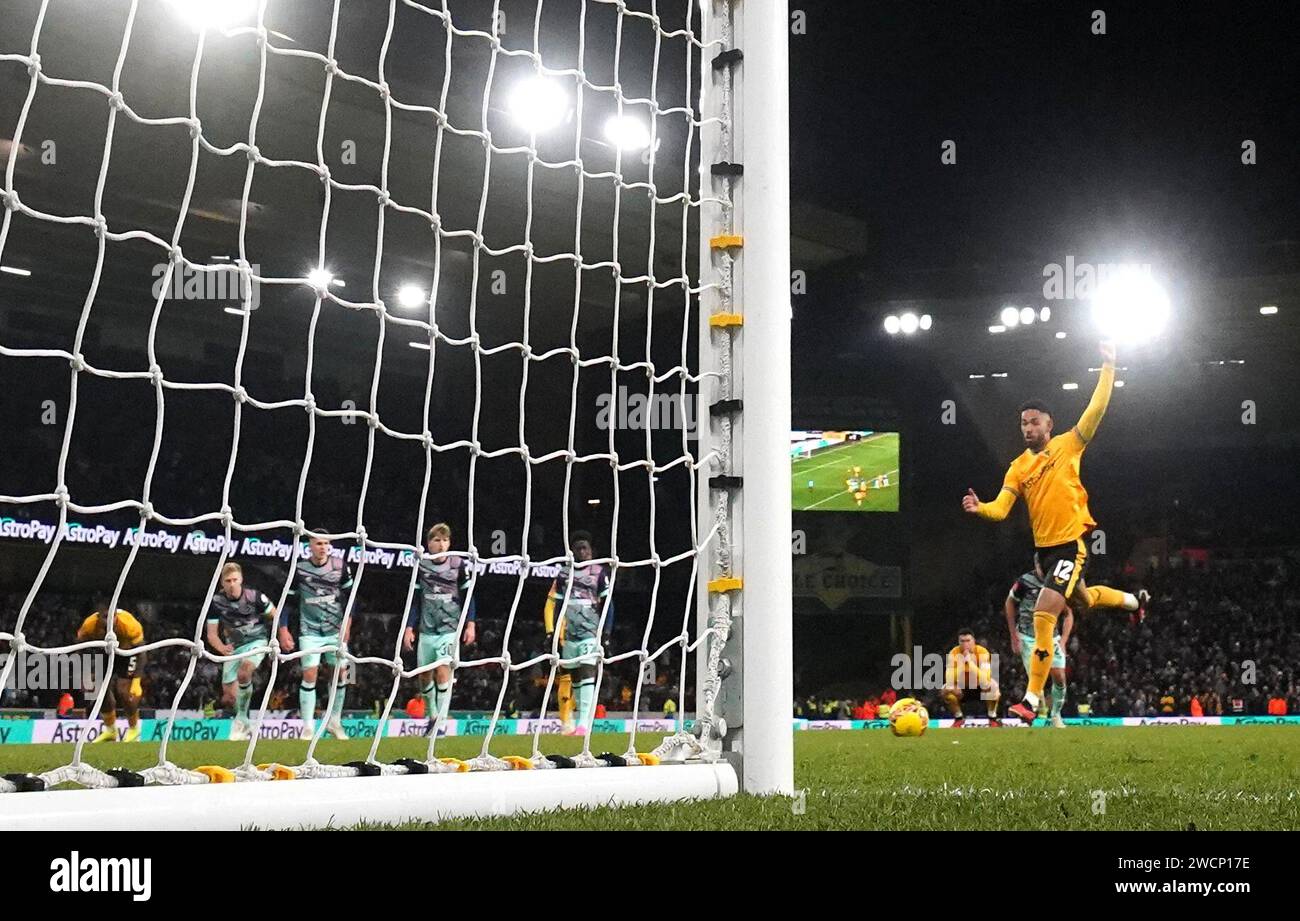 Wolverhampton Wanderers' Matheus Cunha scores their side's third goal ...