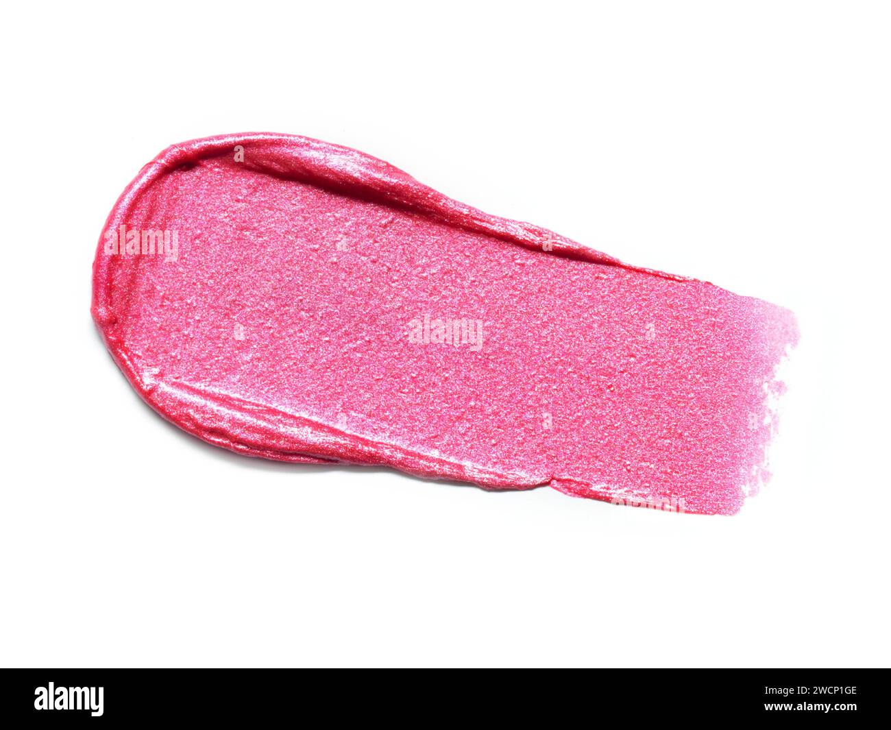 Pink shimmering lipstick texture stroke isolated on white background ...