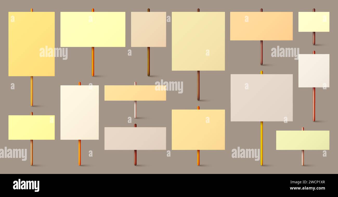 Blank colorful protest sign with wooden holder. Realistic vector ...