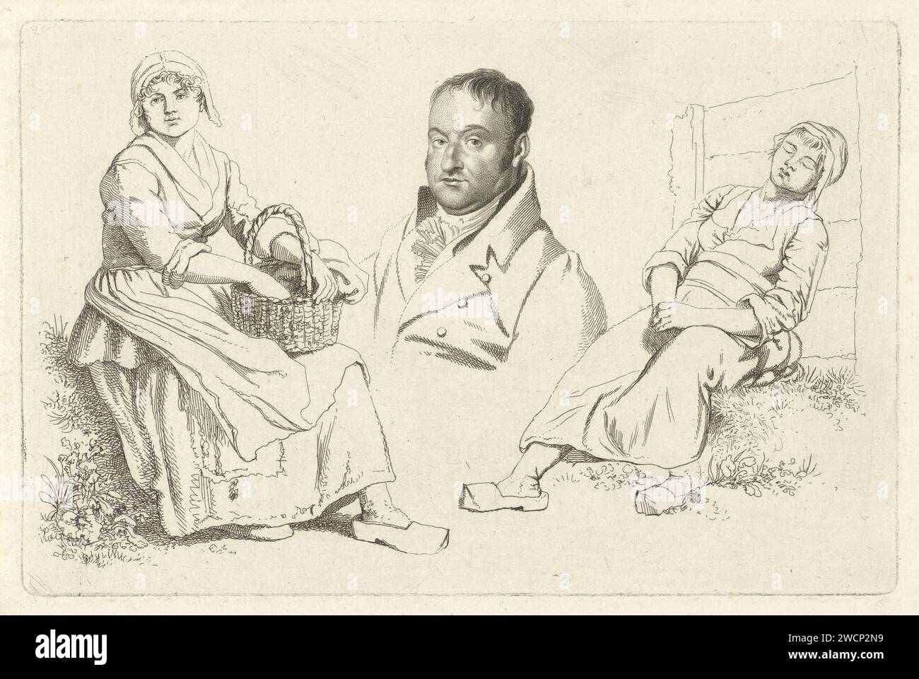 Portrait of Daniel Friday between two farmers, Jacob Ernst Marcus ...