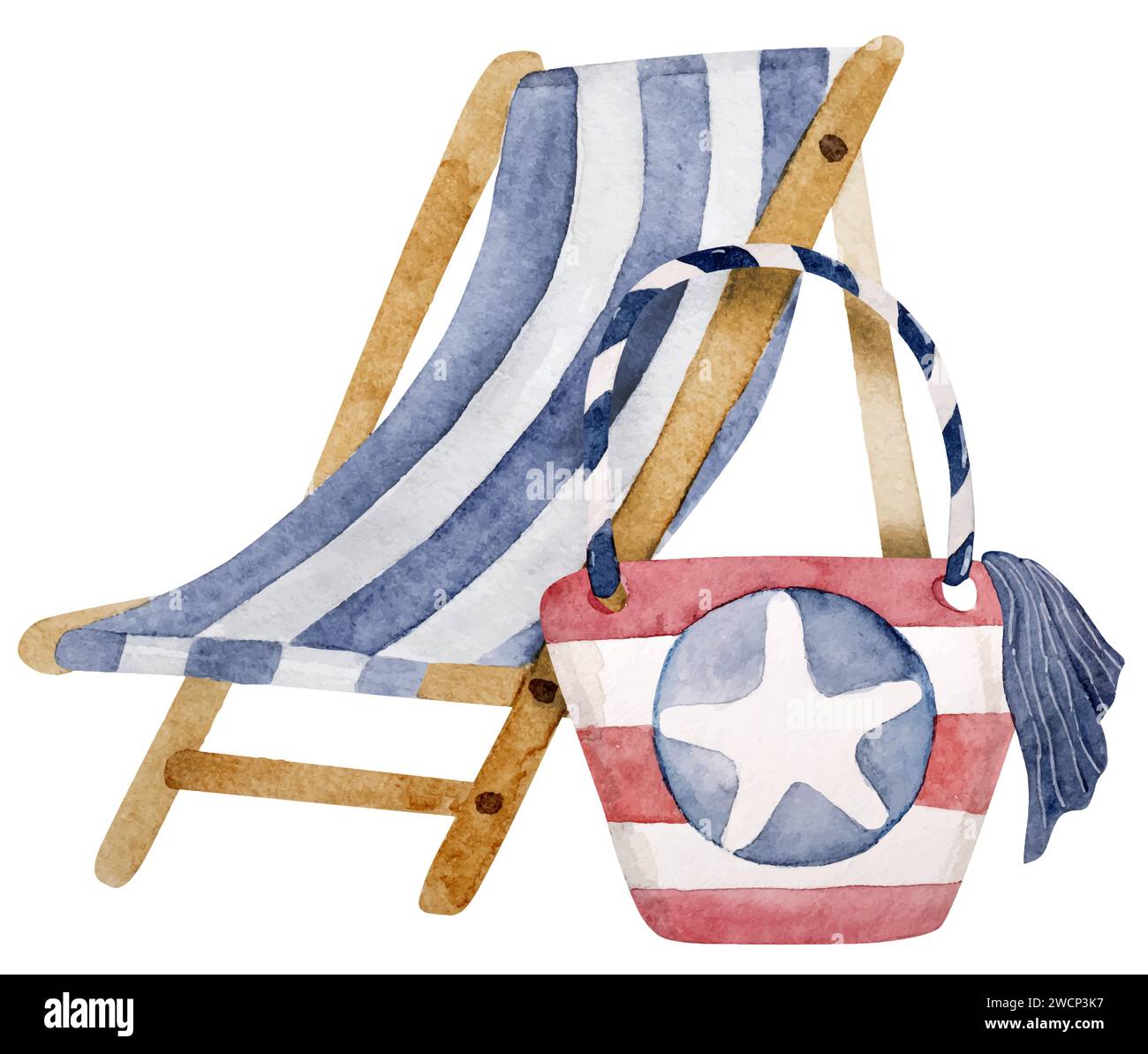 Hand-Drawn Watercolor Vector Illustration Features Beach Bag And Beach ...