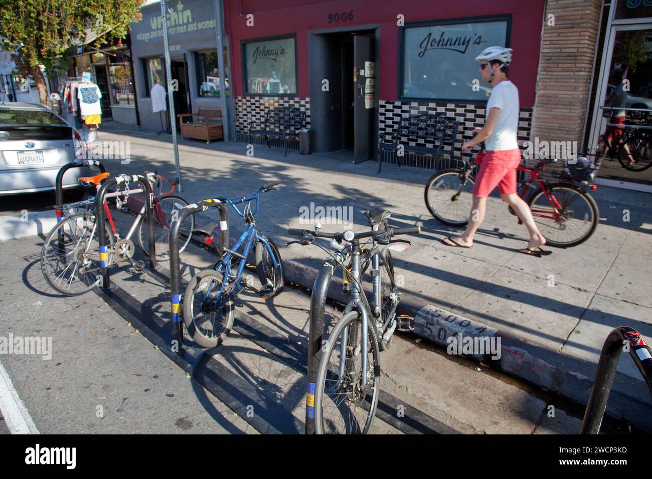 Parklet Bicycle Corral, Highland Park Neighborhood of Los Angeles Stock ...