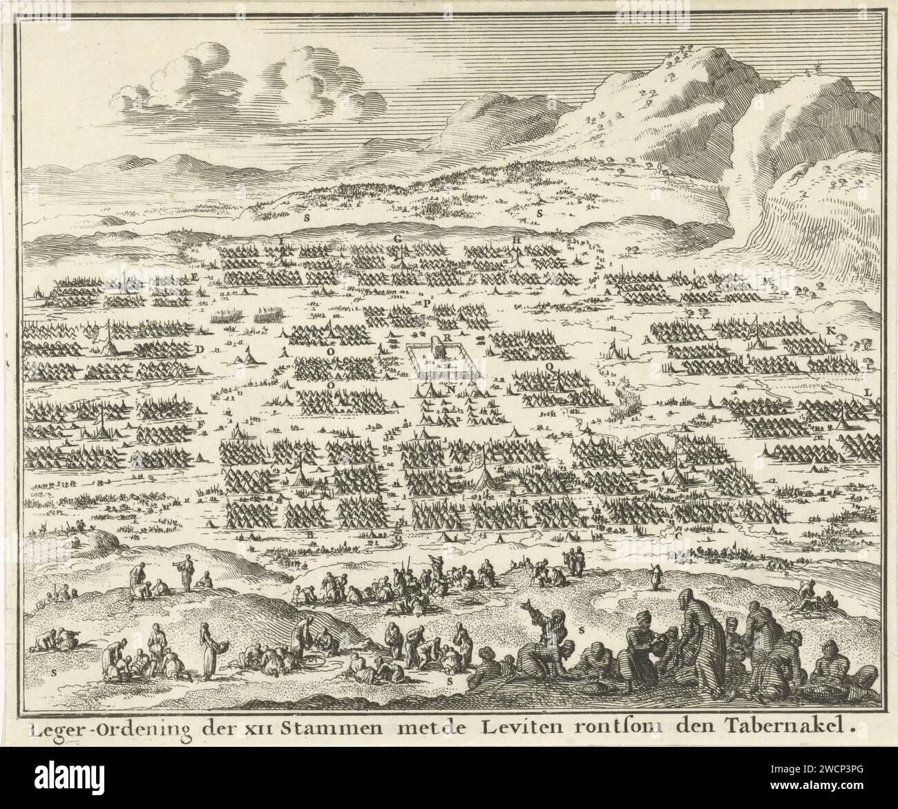 Tent camps of the twelve tribes of Israel arranged around the ...