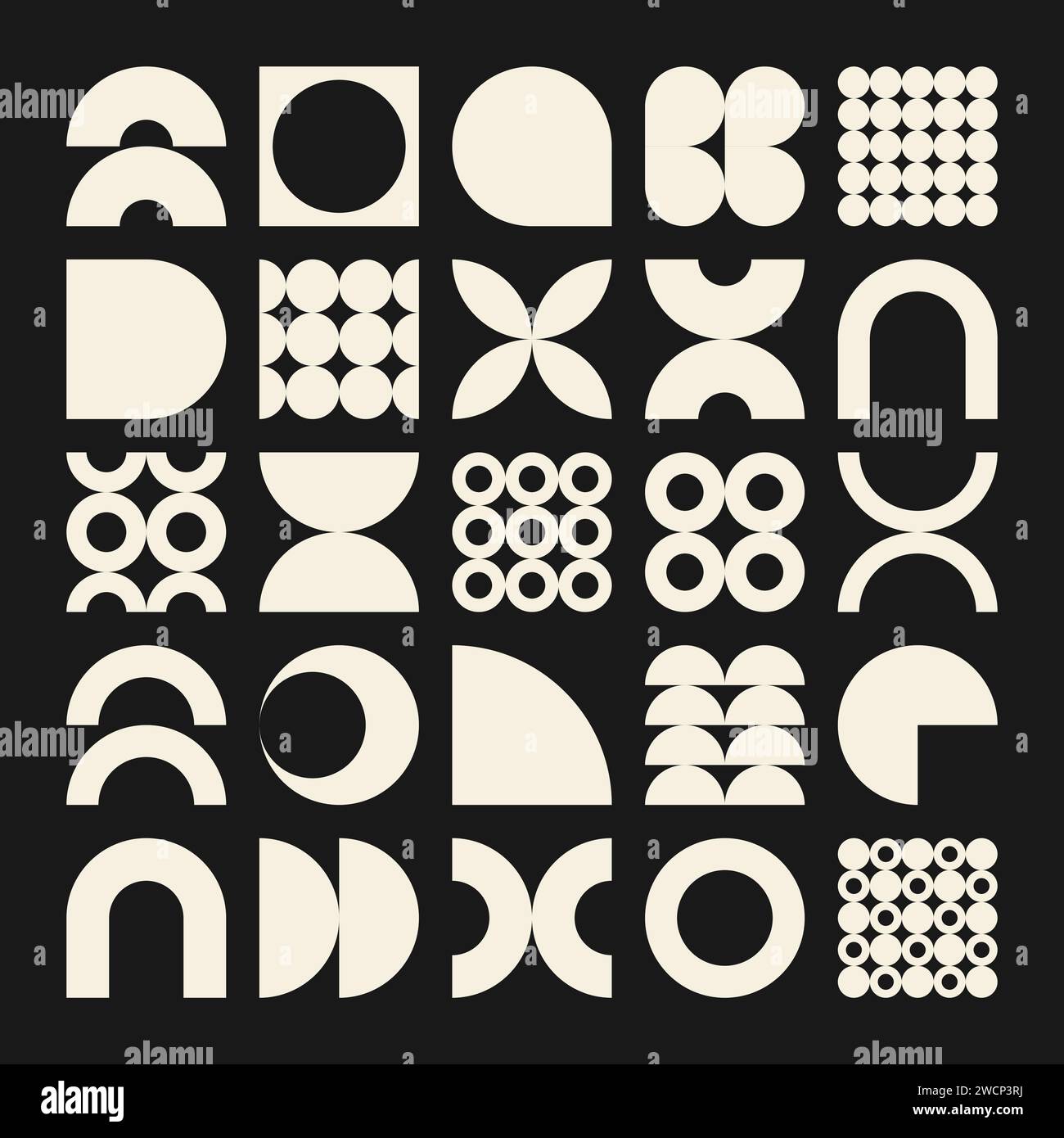 Brutalist geometric shapes, symbols. Simple primitive elements and forms. Bauhaus retro design ...