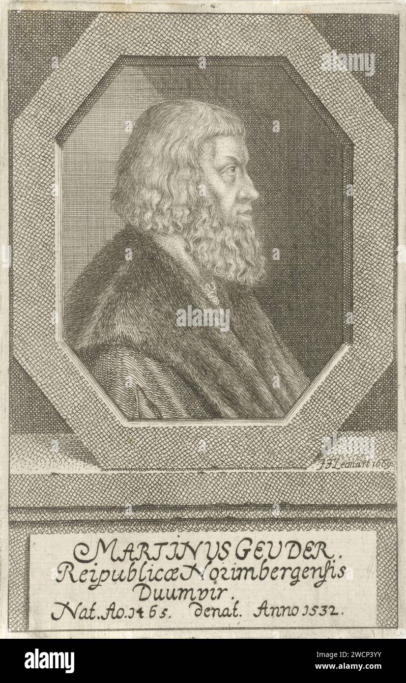 Portrait van Martin Geuder, Johann Friedrich Leonard, 1669 print ...