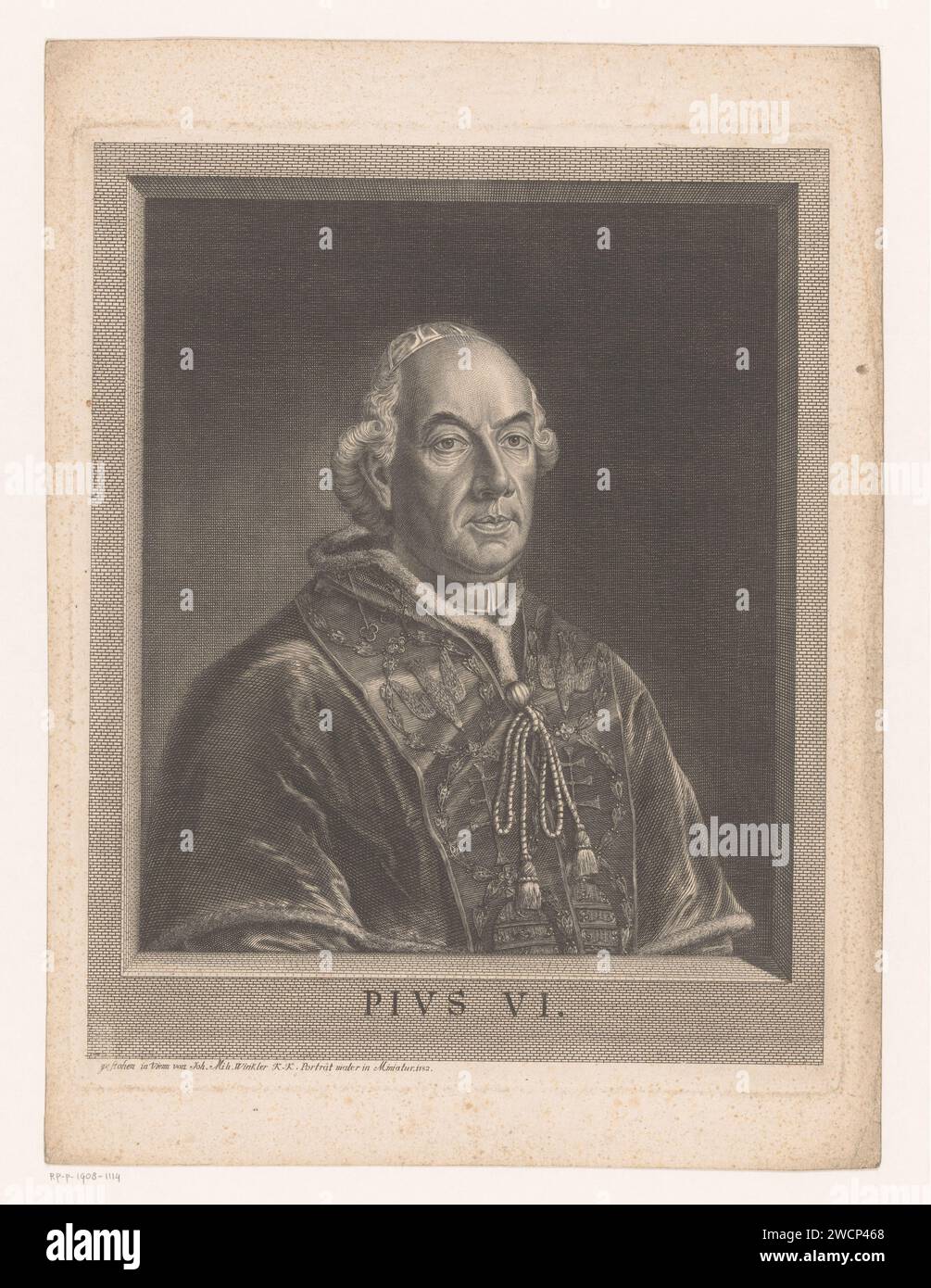 Portrated van Paus Pius VI, Johann Michael Winkler, 1782 print Vienna ...