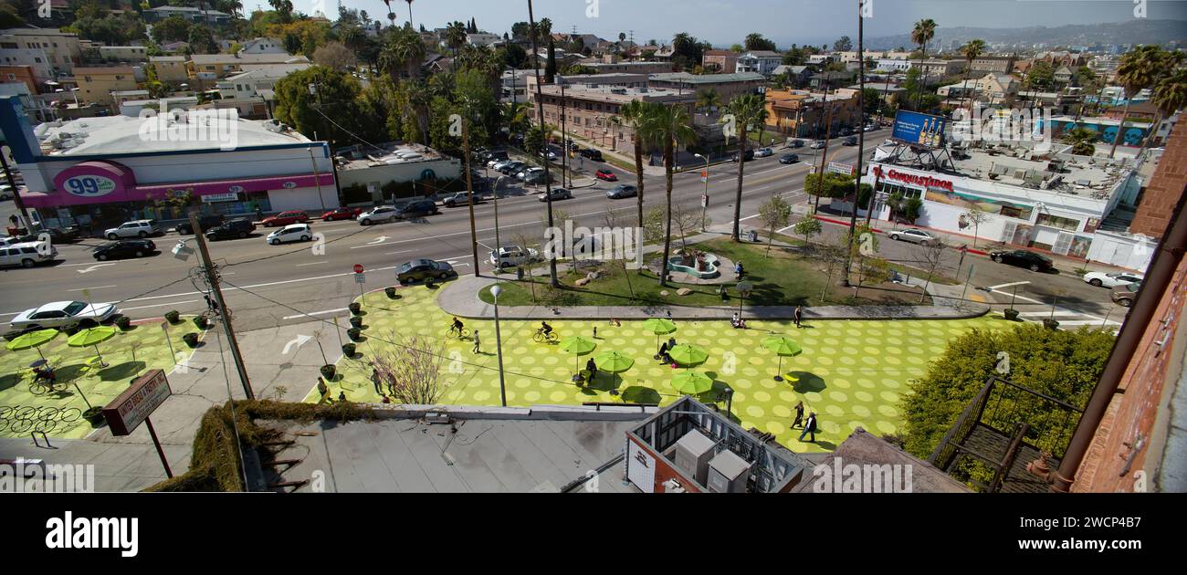 Sunset Triangle Plaza in Silverlake neighborhood of Los Angeles, the ...