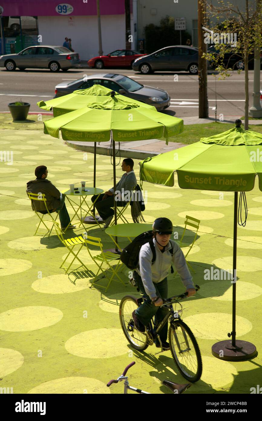 Sunset Triangle Plaza in Silverlake neighborhood of Los Angeles, the ...