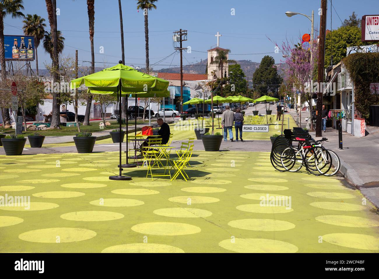 Sunset Triangle Plaza in Silverlake neighborhood of Los Angeles, the ...