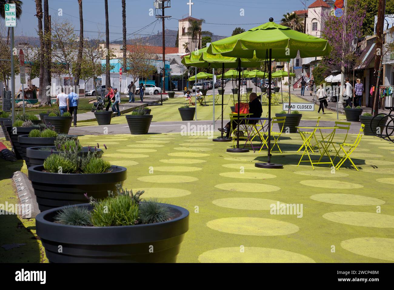 Sunset Triangle Plaza in Silverlake neighborhood of Los Angeles, the first pilot plaza in the ...