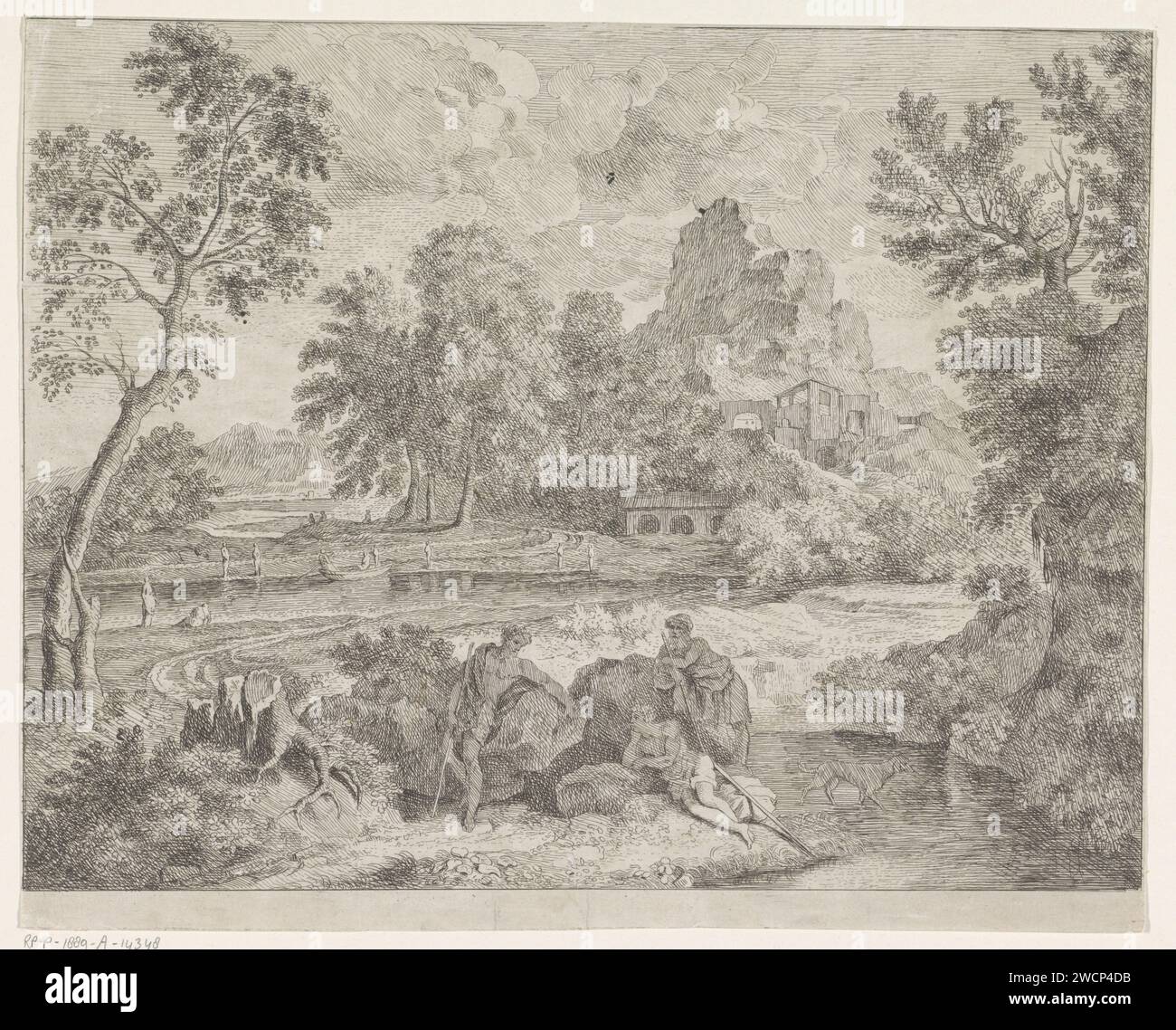 Arcadian Landscape, Anonymous, 1700 - 1800 print Three resting ...
