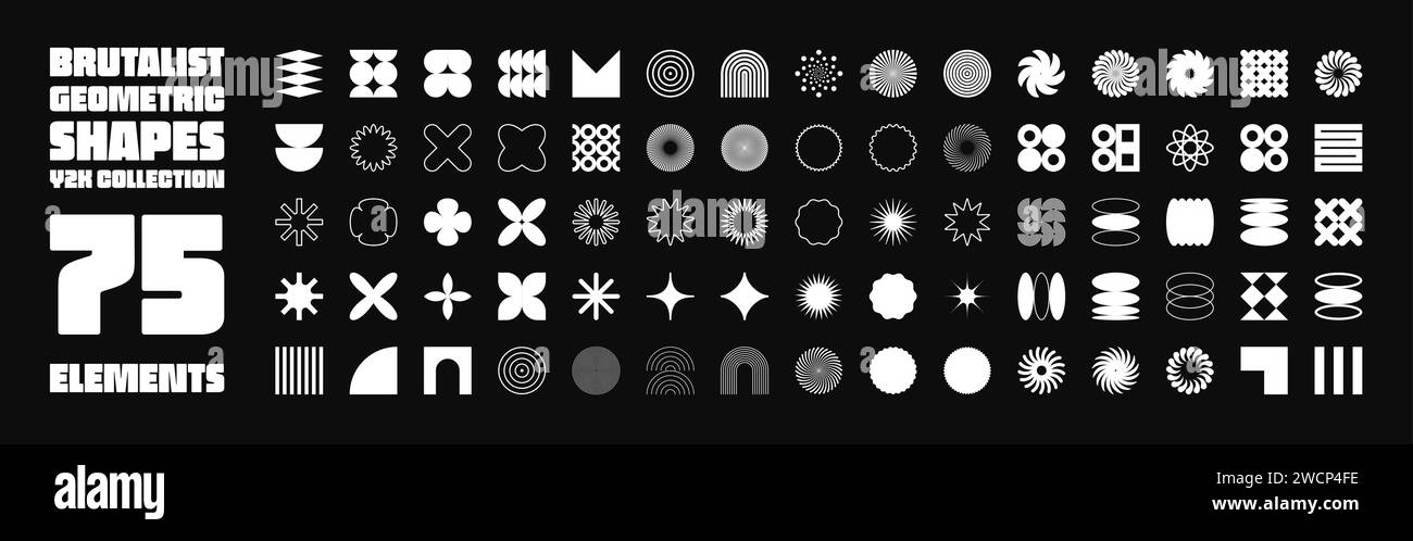 Brutalist geometric shapes, symbols. Simple primitive elements and forms. Bauhaus retro design ...