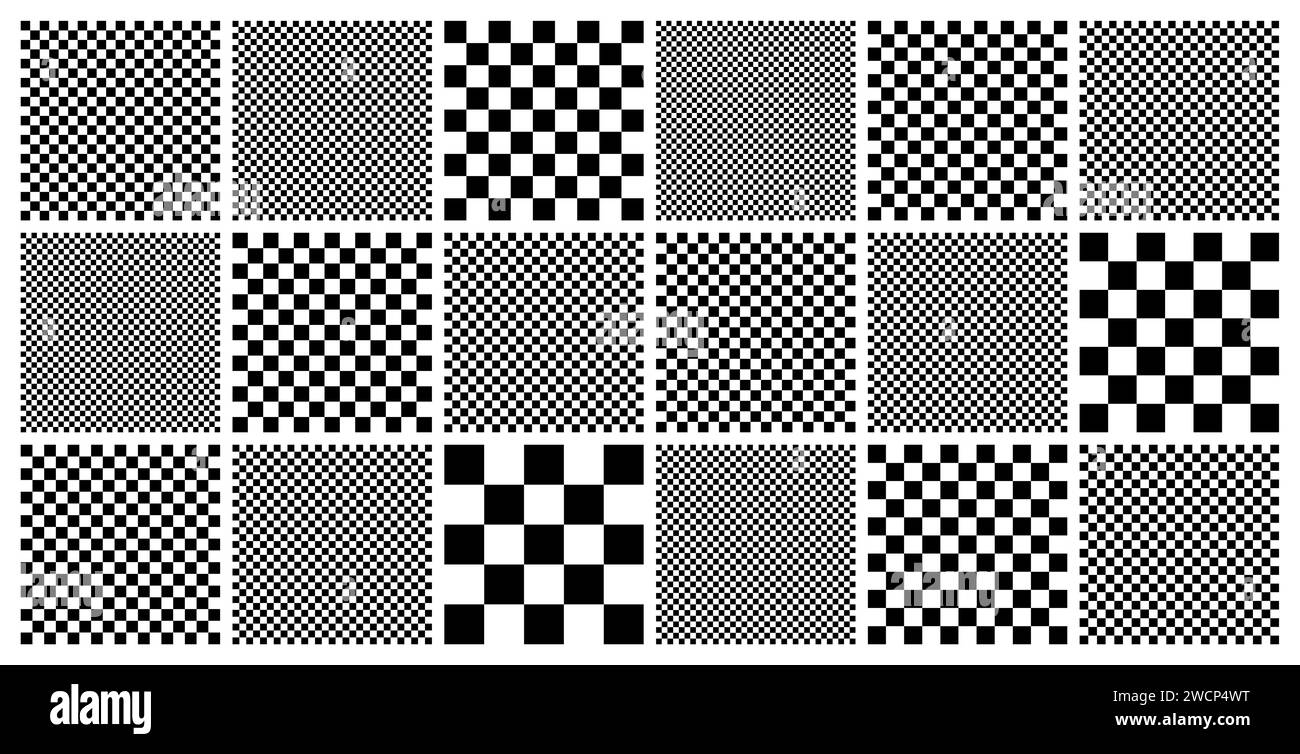 Trendy checkered pattern, black and white tiled grid. Funky geometric ...