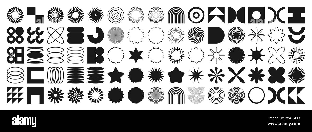 Brutalist geometric shapes, symbols. Simple primitive elements and forms. Bauhaus retro design ...