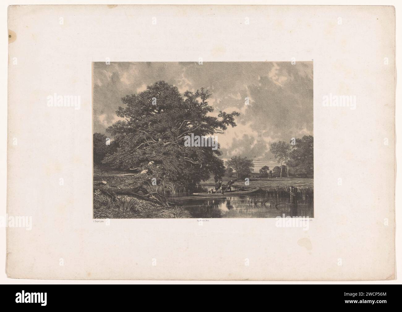 River landscape with hunters in a boat, Auguste Paul Charles Anastasi ...