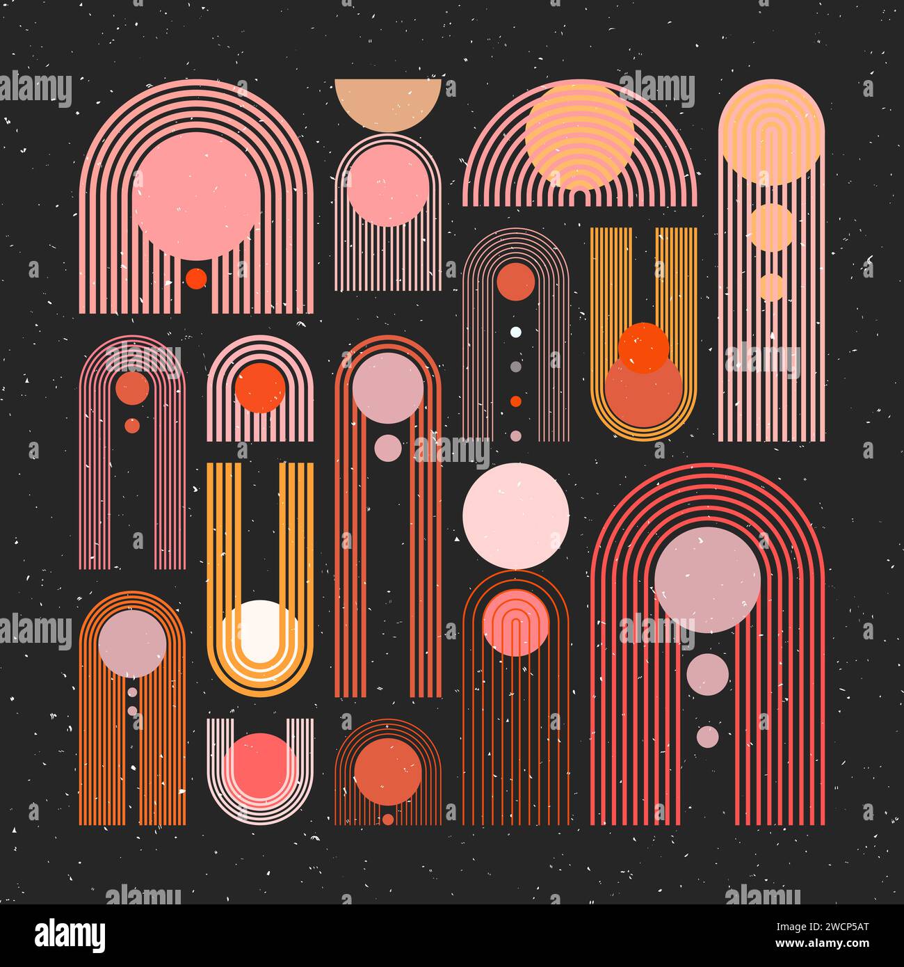 Mid century arch, circle elements, modern geometric shapes with grunge ...