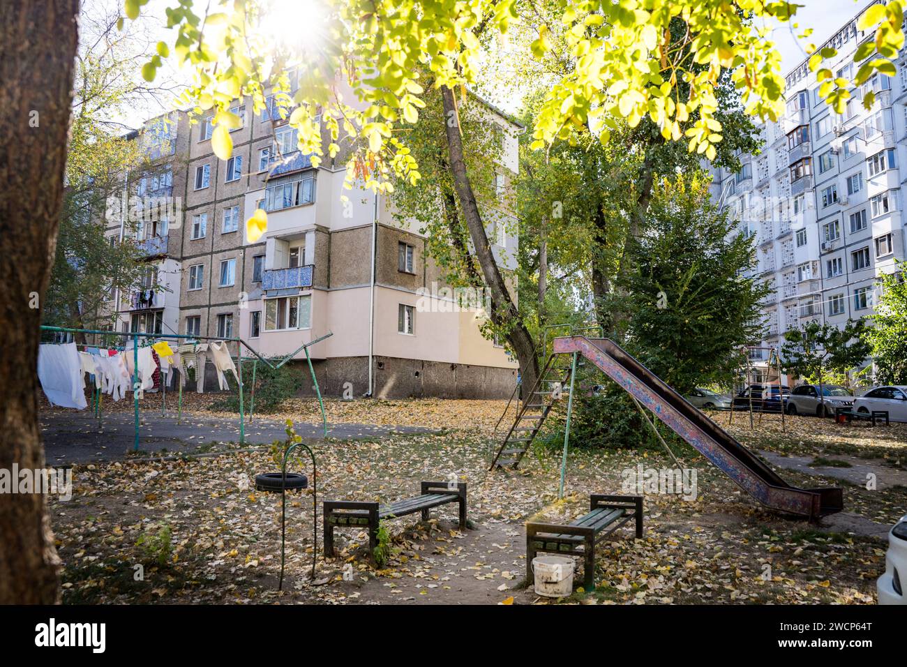 former soviet styled playground in a residential district Stock Photo ...