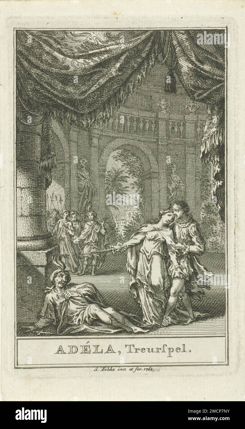 Man stabbed by wife with dagger, Simon Fokke, 1762 print On the ground ...