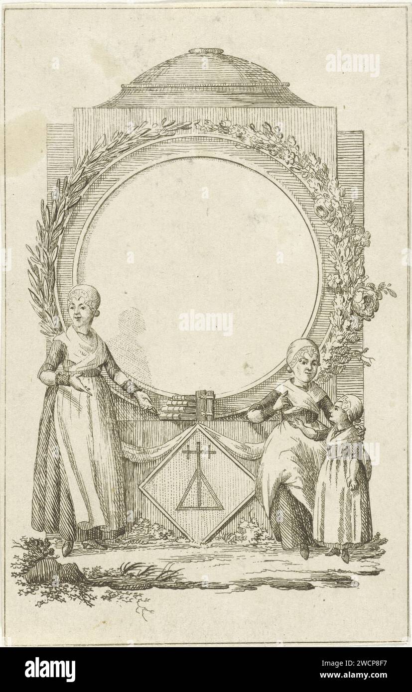 Vignette with women and girl at Medallon, Rienk Jelgerhuis, 1744 - 1806 ...