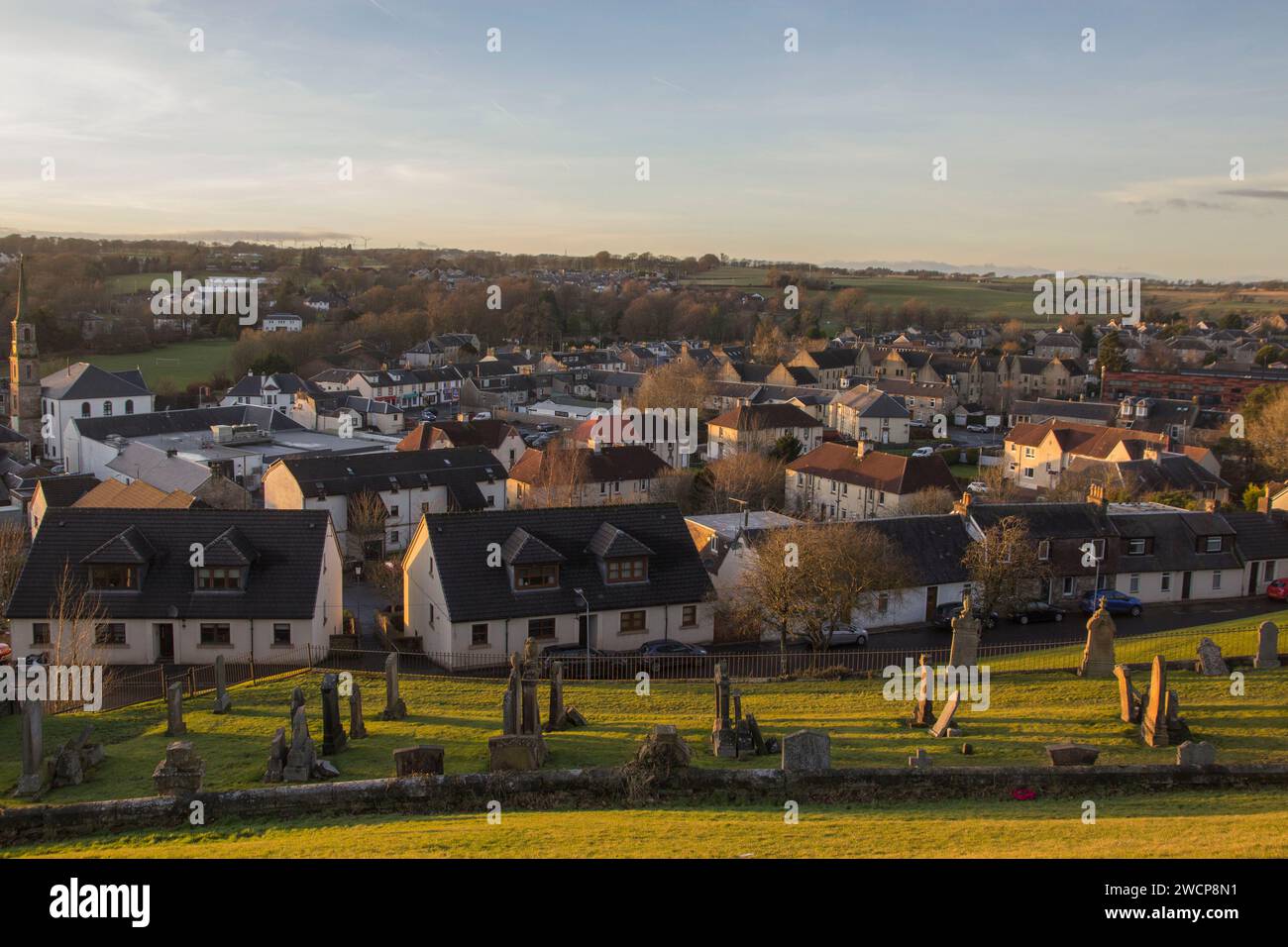 Look at the Strathaven town from cemetary hill, Scotland Stock Photo ...