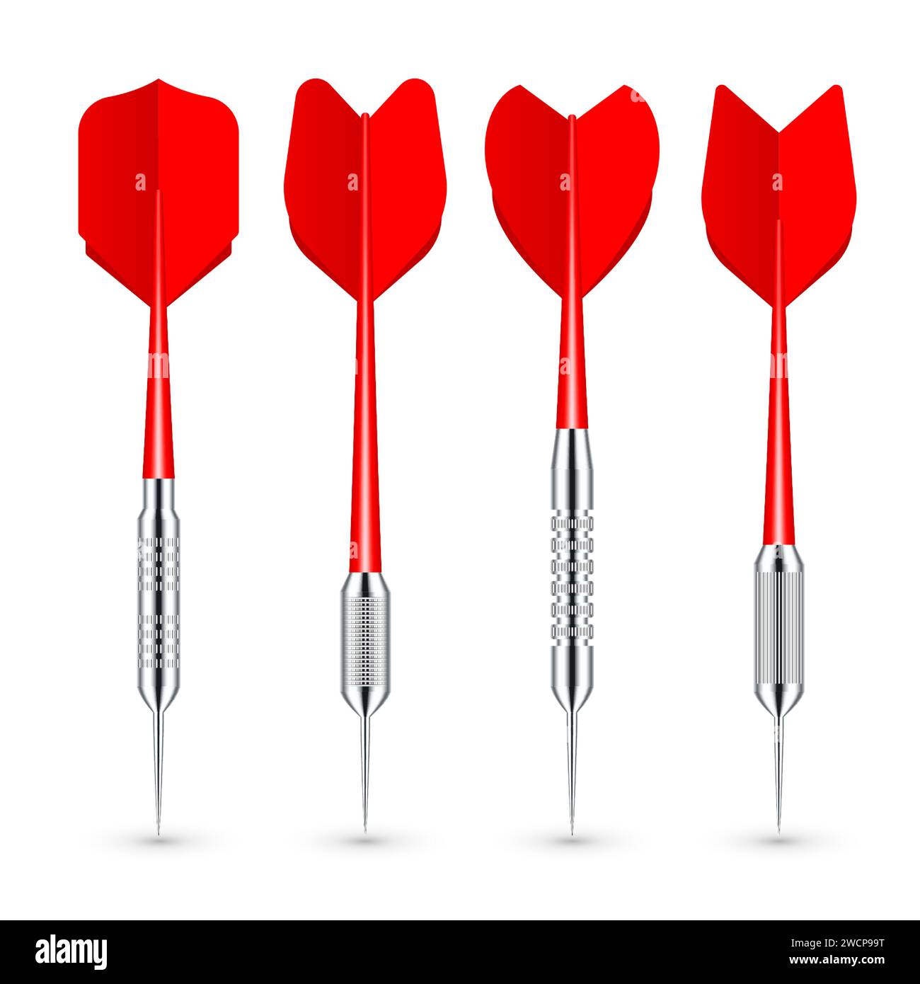 Red dart arrows with metal tip and shadow. Dart throwing sport game ...