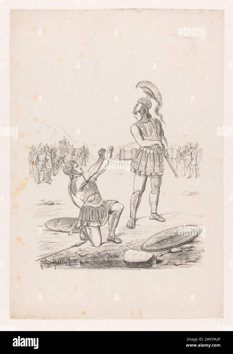 Aeneas beats Turnus, Wilhelmus Petrus van Geldorp, 1871 print Turnus ...